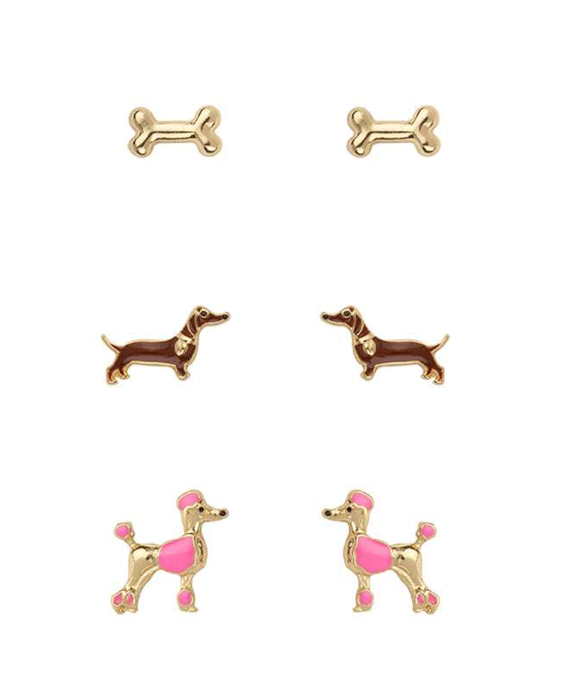 Metal Epoxy Dog 3 Pair Earring