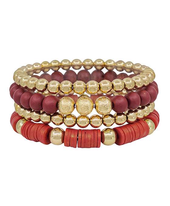 4 Set Wood & Rubber CCB Bracelet